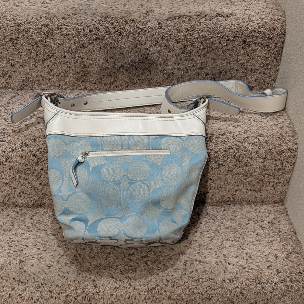 Coach Signature Blue Canvas Leather Trim Bucket Duffl… - Gem
